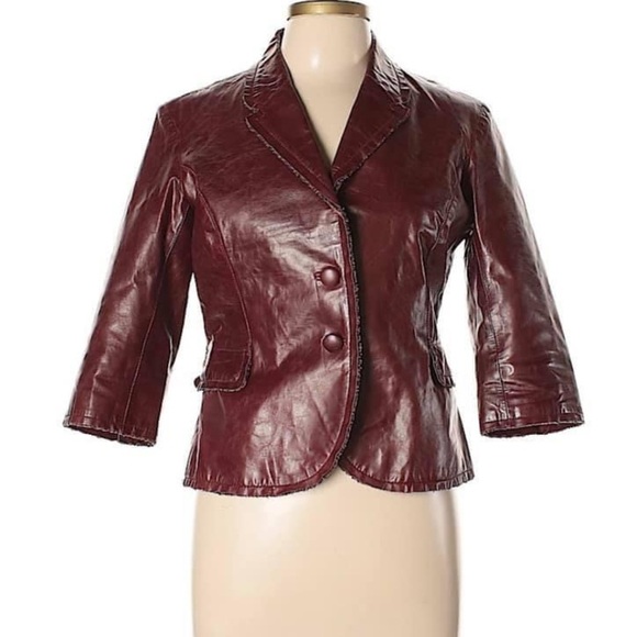 June | Jackets & Coats | June Size M Burgundy Leather Jacket In ...
